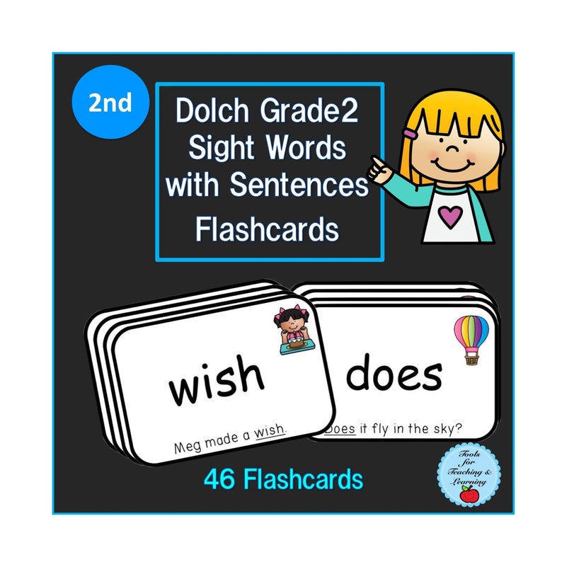 Dolch Grade 2 Sight Words With Sentences Flashcards - Etsy