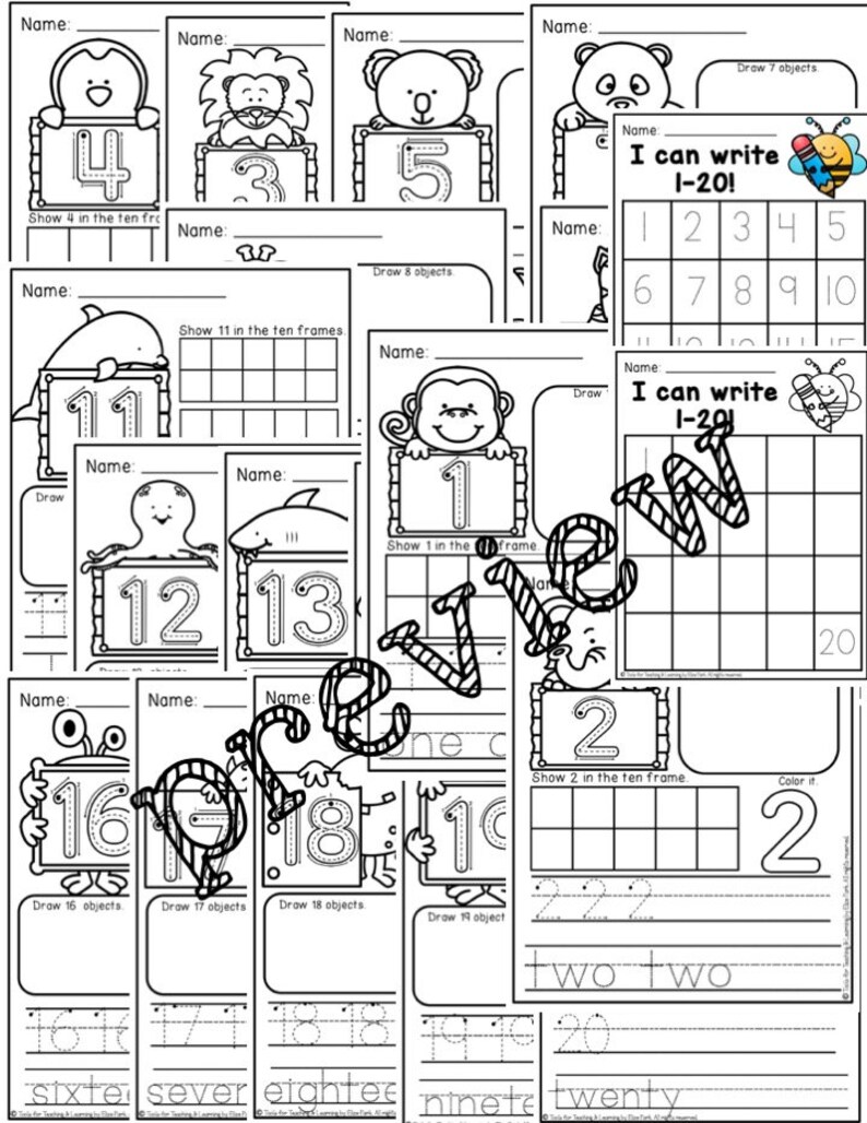 Numbers 1-20 Flashcards and Worksheets - Etsy