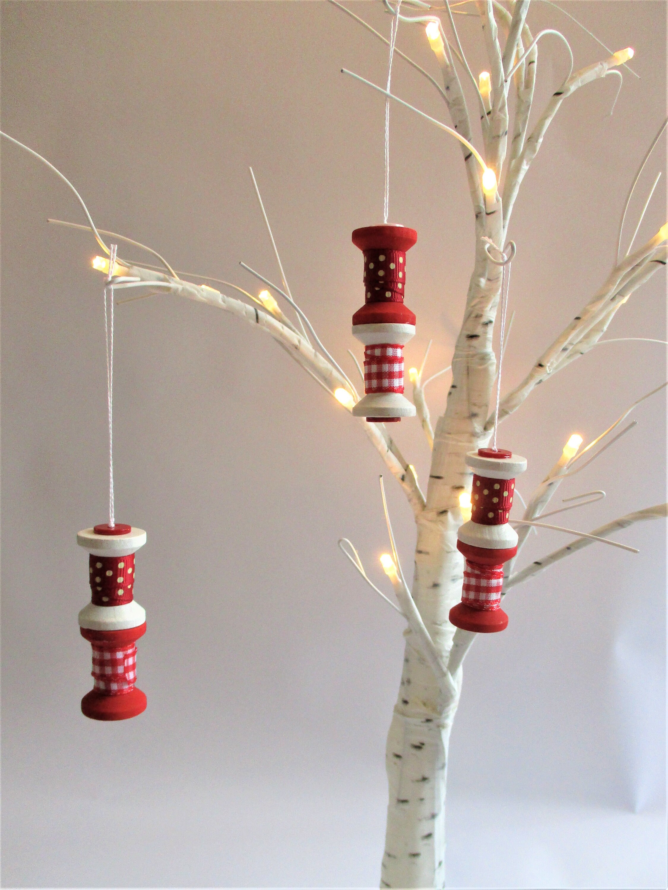 Bobbin tree decorations red and white decoration handmade | Etsy