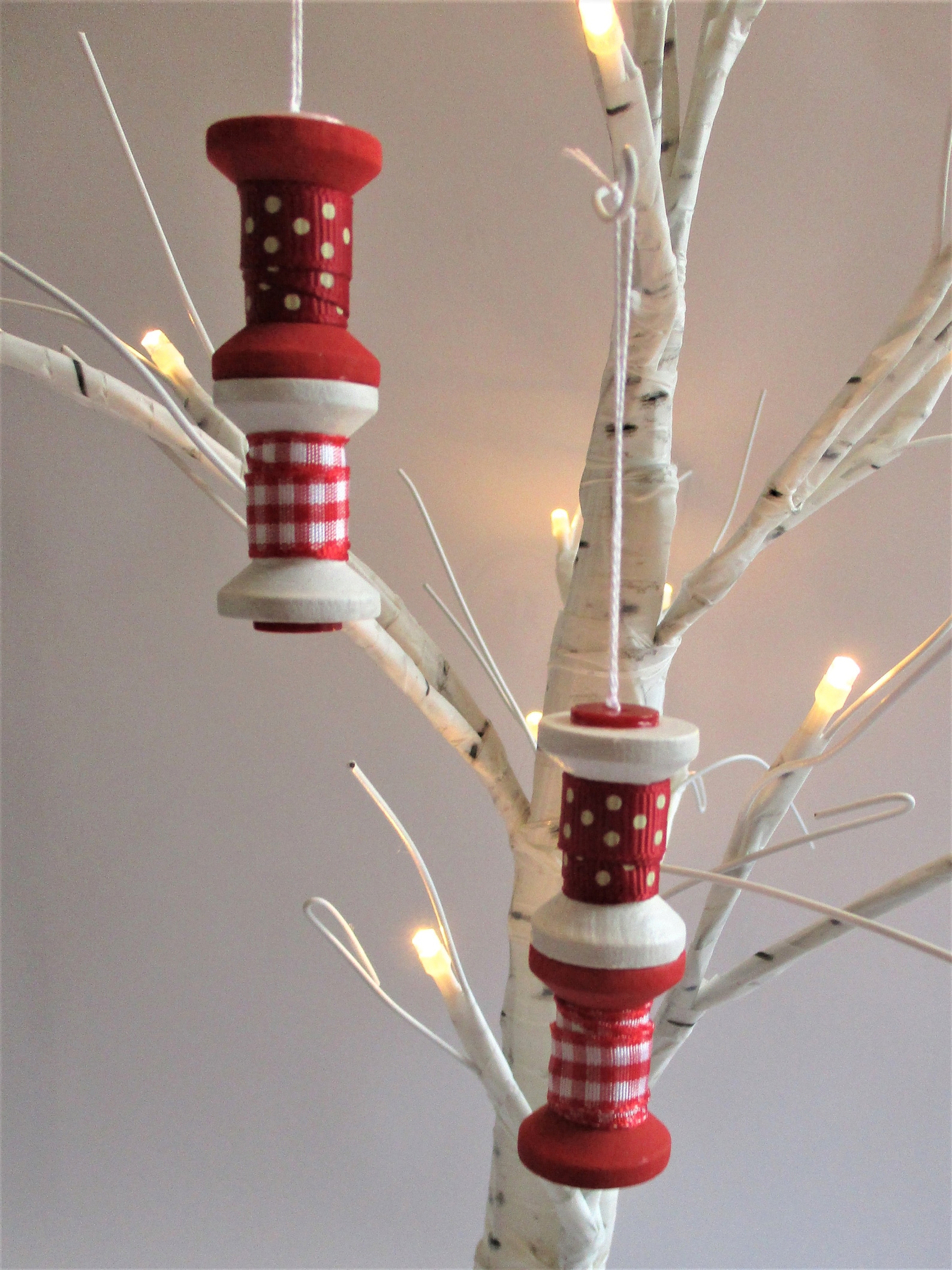 Bobbin tree decorations red and white decoration handmade | Etsy