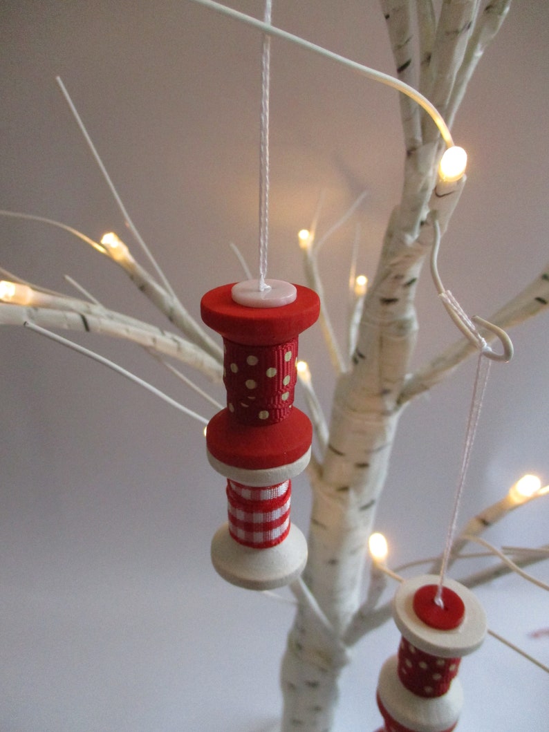 Bobbin tree decorations red and white decoration handmade | Etsy