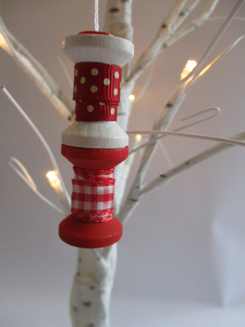 Bobbin tree decorations red and white decoration handmade | Etsy