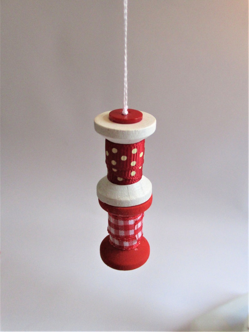 Bobbin tree decorations red and white decoration handmade | Etsy