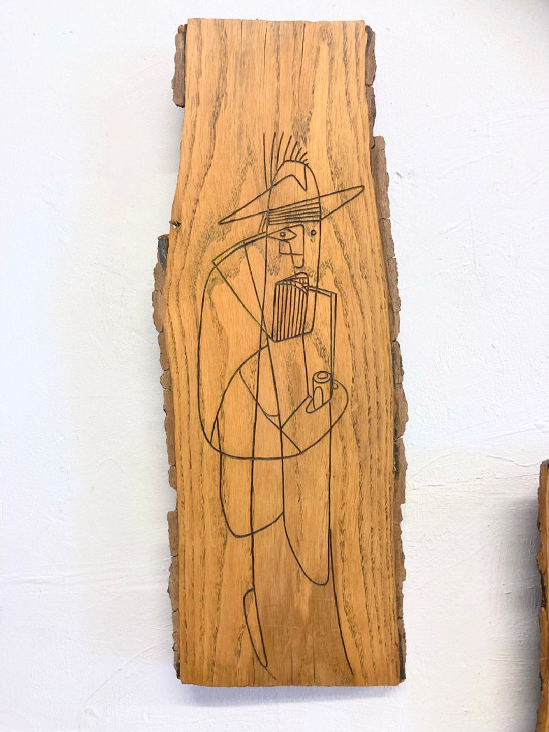 Peinture murale sur bloc d'impression original en chêne (motif homme) par Helmut Gaisbauer ...