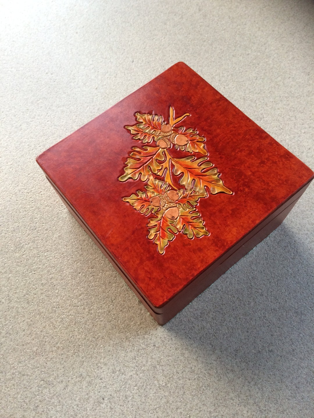 Hand Carved Leather Treasure Box, Custom Message, Keepsake Jewelry Box ...