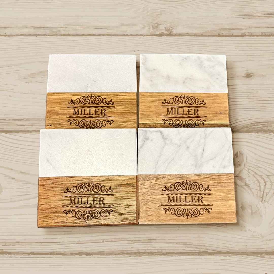 Personalized Engraved Coasters in Wood and Marble | Ideal for Weddings ...