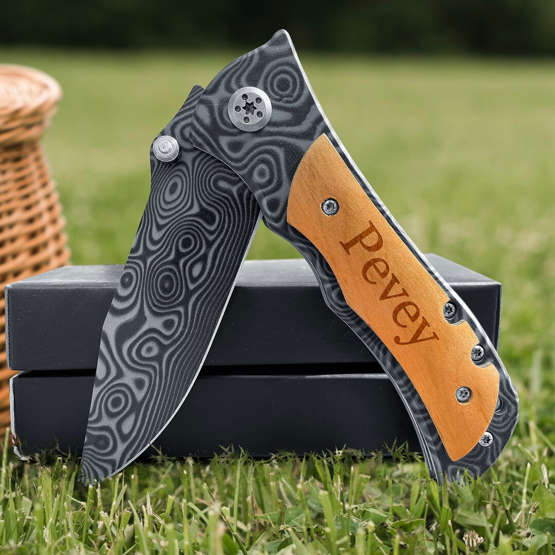 Customized Pocket Knife With Wooden Box Engraved,personalized Pocket ...