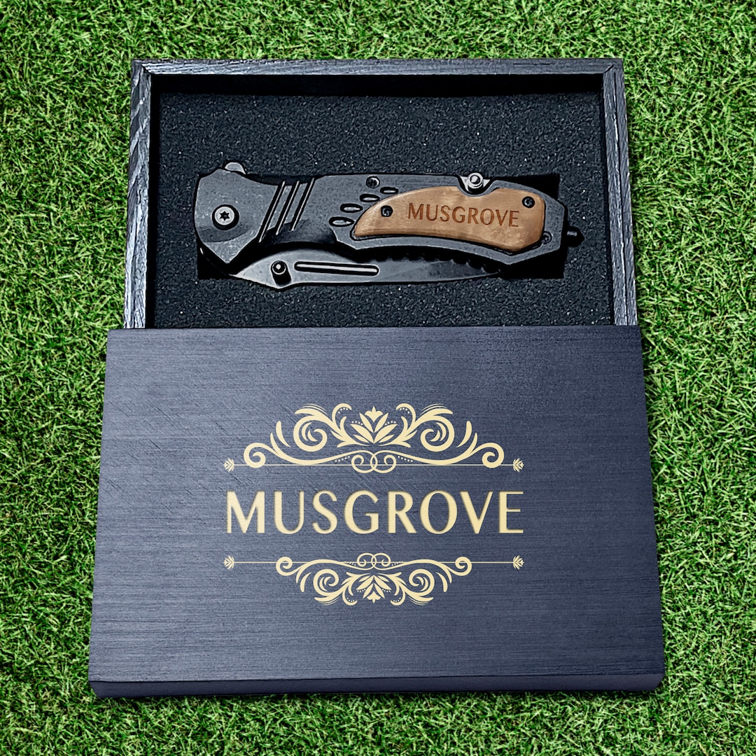 Engraved Pocket Knife With Black Box: Personalized Hunting Knife Gift ...