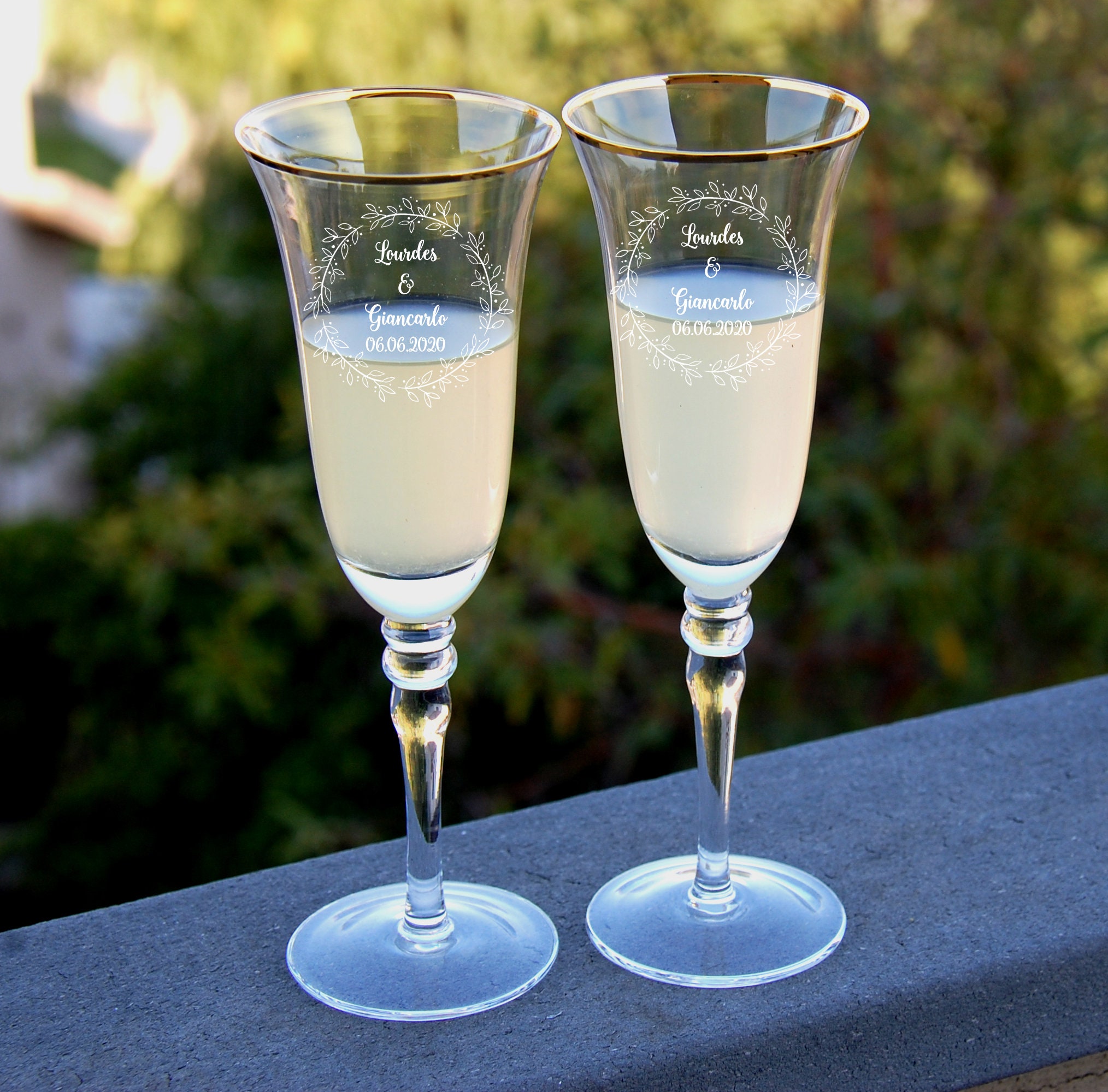 Set of 2 Customized Gold Rimmed Wedding Toasting Flutes - Etsy