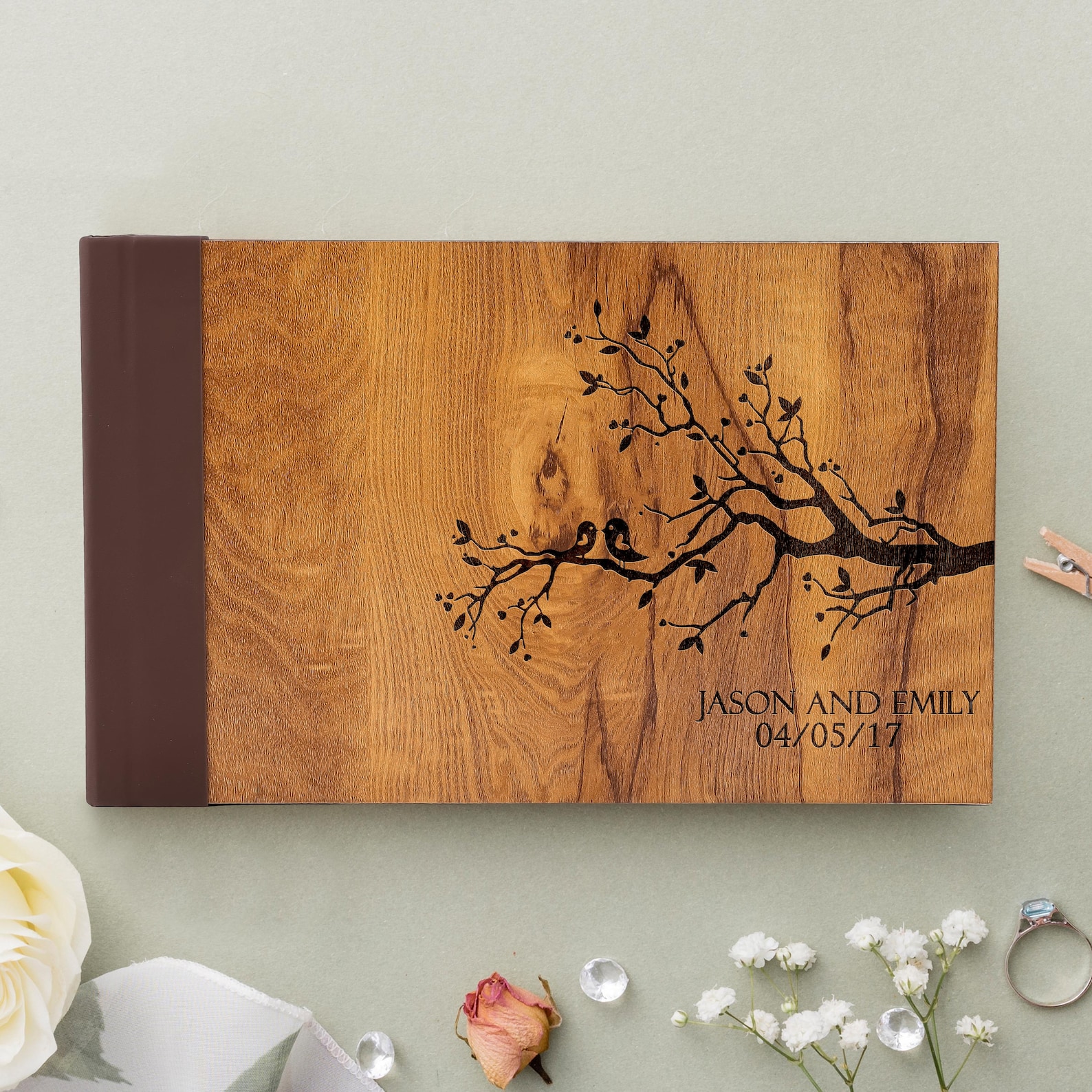 Personalized Wooden Wedding Guest Book: Laser Engraved Tree Design - Etsy