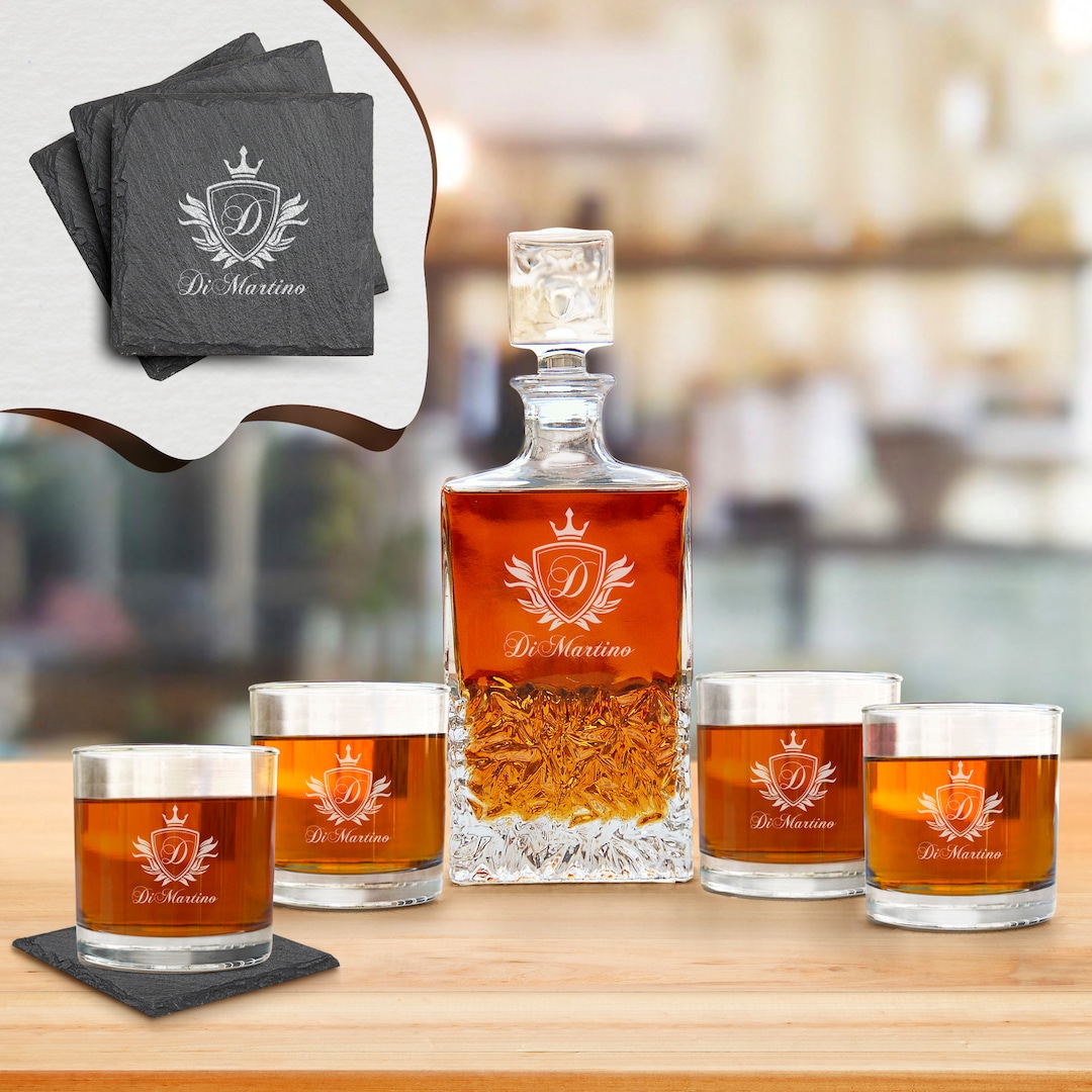 Personalized Whiskey Decanter Set: Floral Scroll Engraved Glass With ...