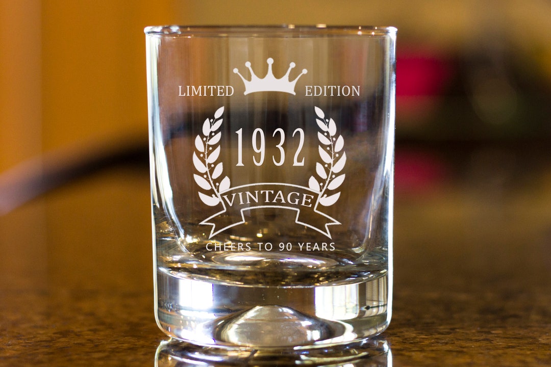 90th Birthday Etched Whiskey Rocks Glass - Vintage Limited Edition ...