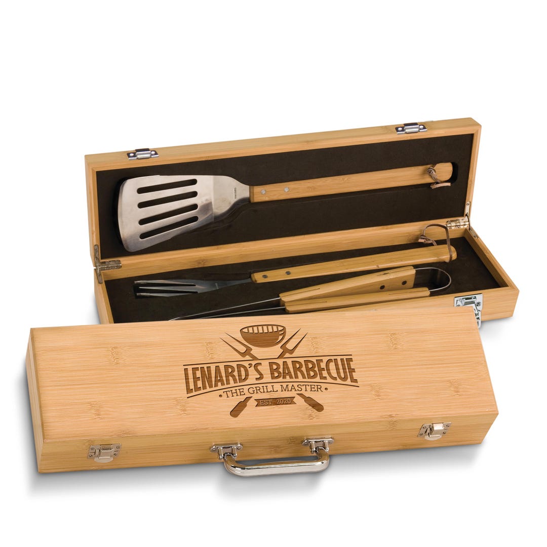 Monogrammed BBQ Tool Set: Personalized Bamboo Grill Gift - Etsy