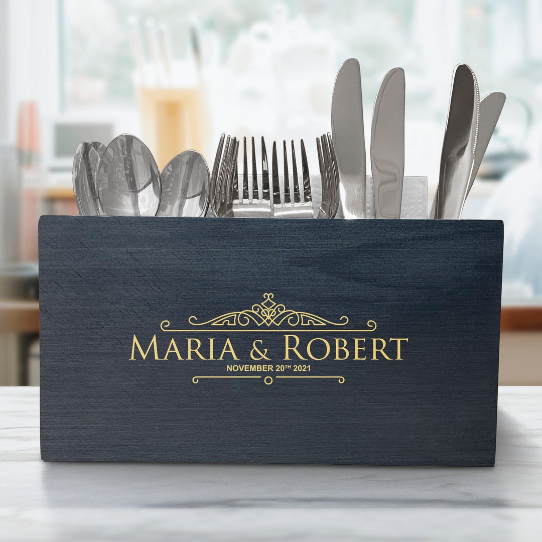 Custom Wedding Silverware Caddy, Kitchen Utensil Holder,personalize ...