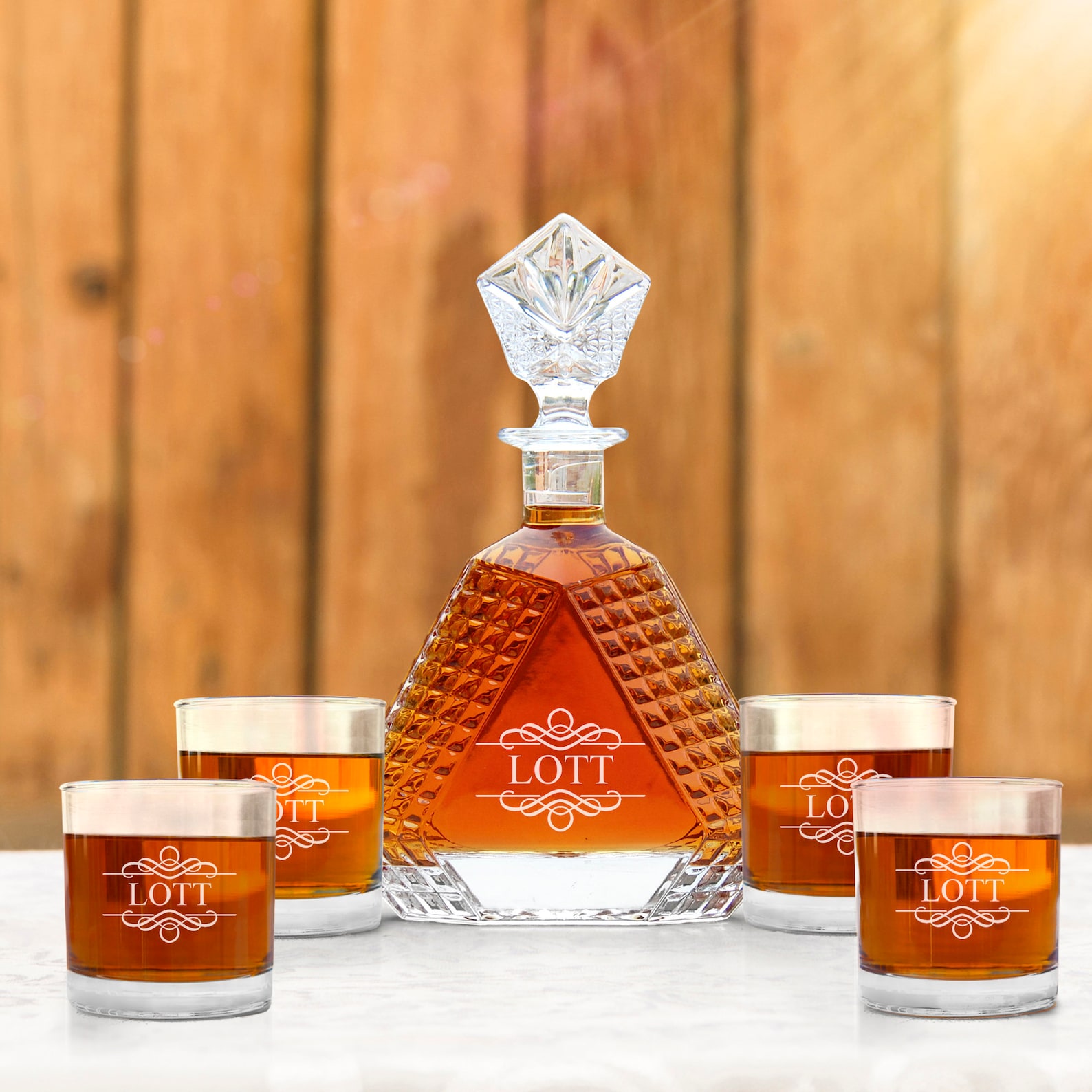 Personalized Decanter Set With Whiskey Glasses, Classy Triangle ...
