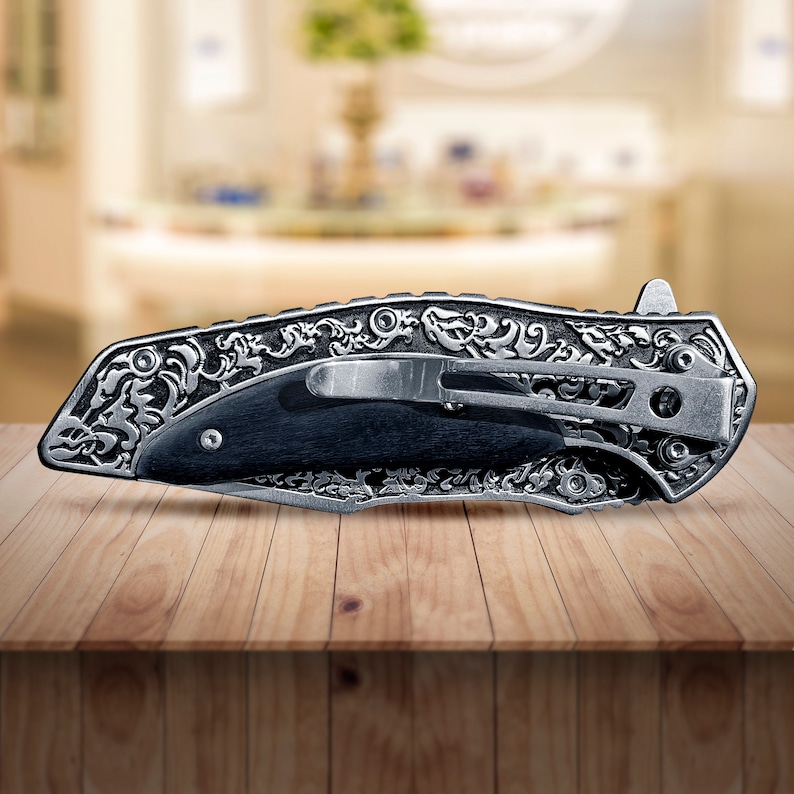 Personalized Pocket Knife With Black Wooden Box Engraved, Folding ...