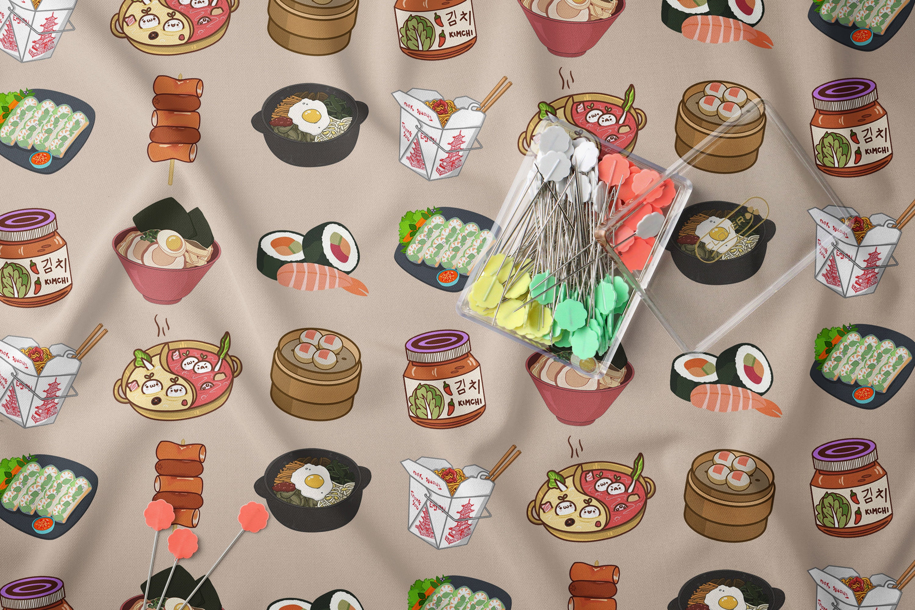 Asian Food Fabric, Sushi Fabric, Japanese Fabric, Ramen Face Mask ...