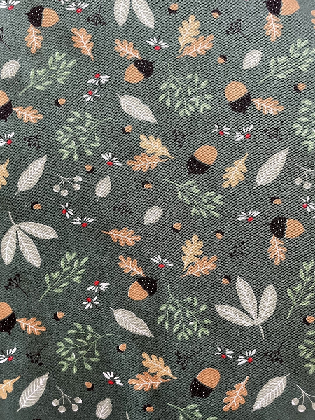 Acorn Nuts Fabric, Nature Fabric, Turquoise Plant Fabric, Fabric by the ...