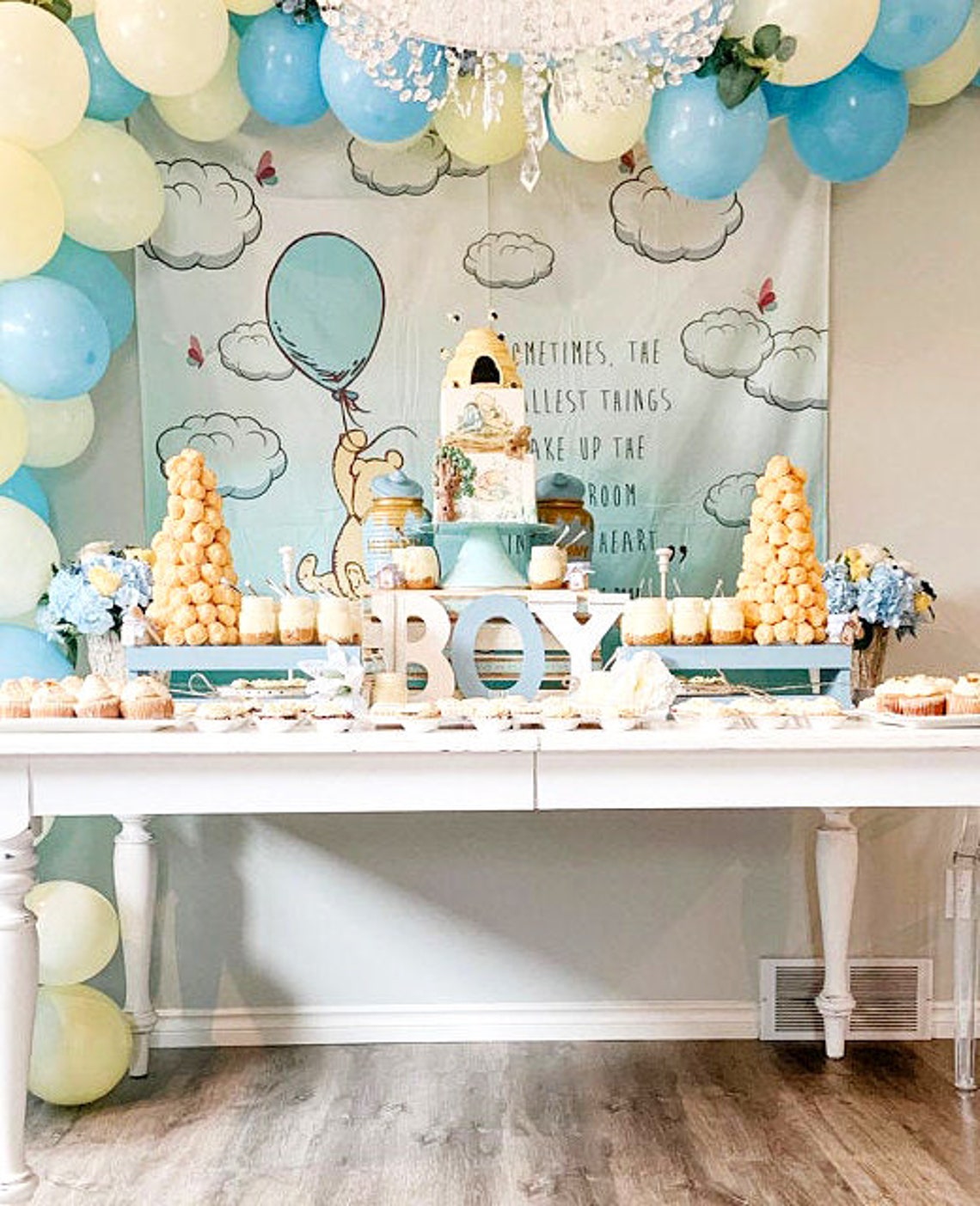 Winnie the Pooh Baby Shower Backdrop, Winnie the Pooh Nursery, Yellow ...