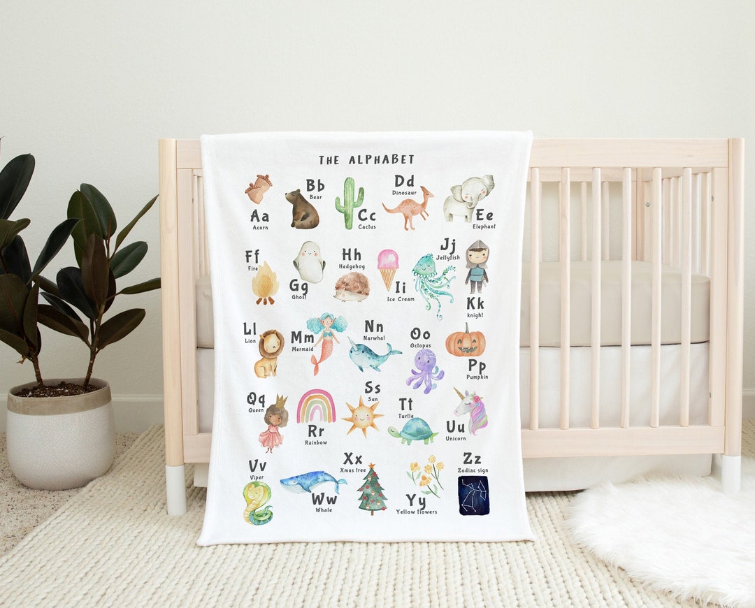 Alphabet Baby Blanket, Alphabet Nursery, Minky Baby Blanket, Girl Baby ...