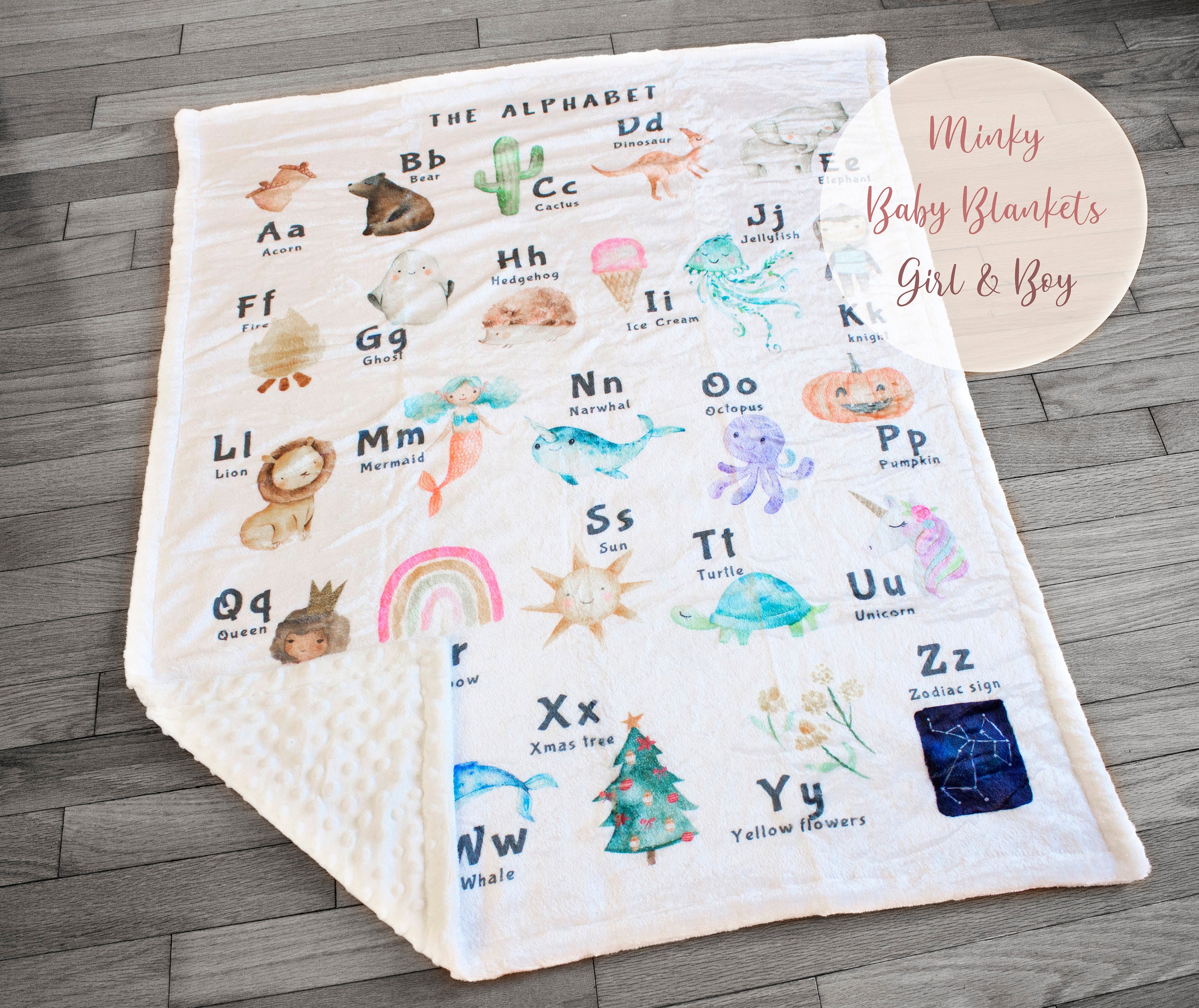 Alphabet Baby Blanket Alphabet Nursery Minky Baby Blanket | Etsy