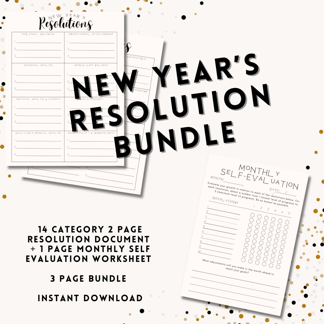 New Year's Resolutions 14 Category Worksheet Monthly Goal Tracker ...