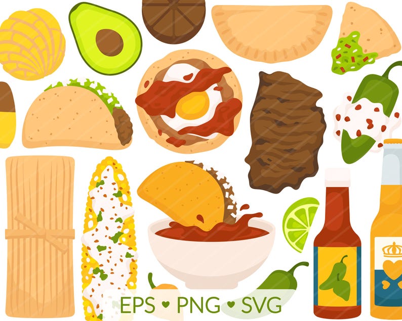 Mexican Food Clipart – Elote, Taco, Tamale, Birria (SVG, PNG, EPS ...