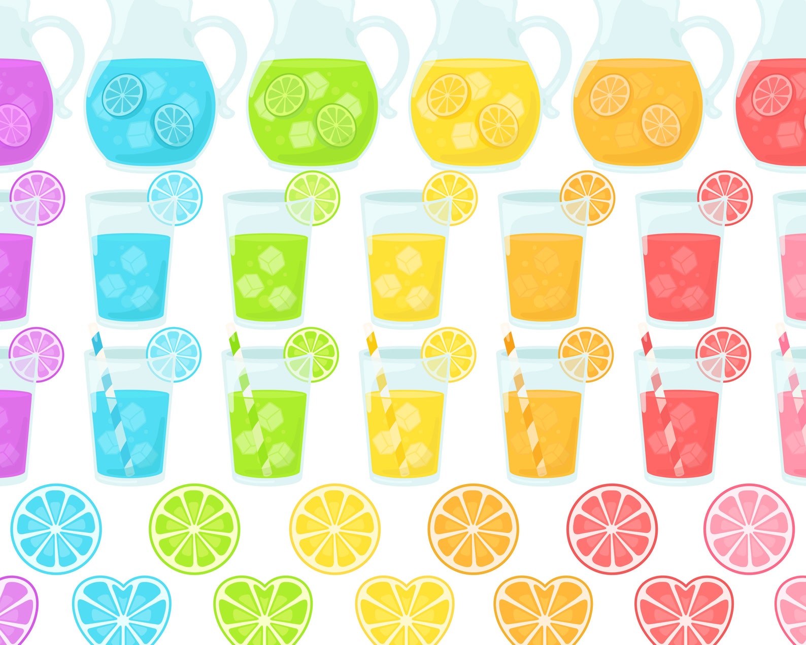 Rainbow Lemonade Pitcher Clip Art Summer Colorful Citrus | Etsy