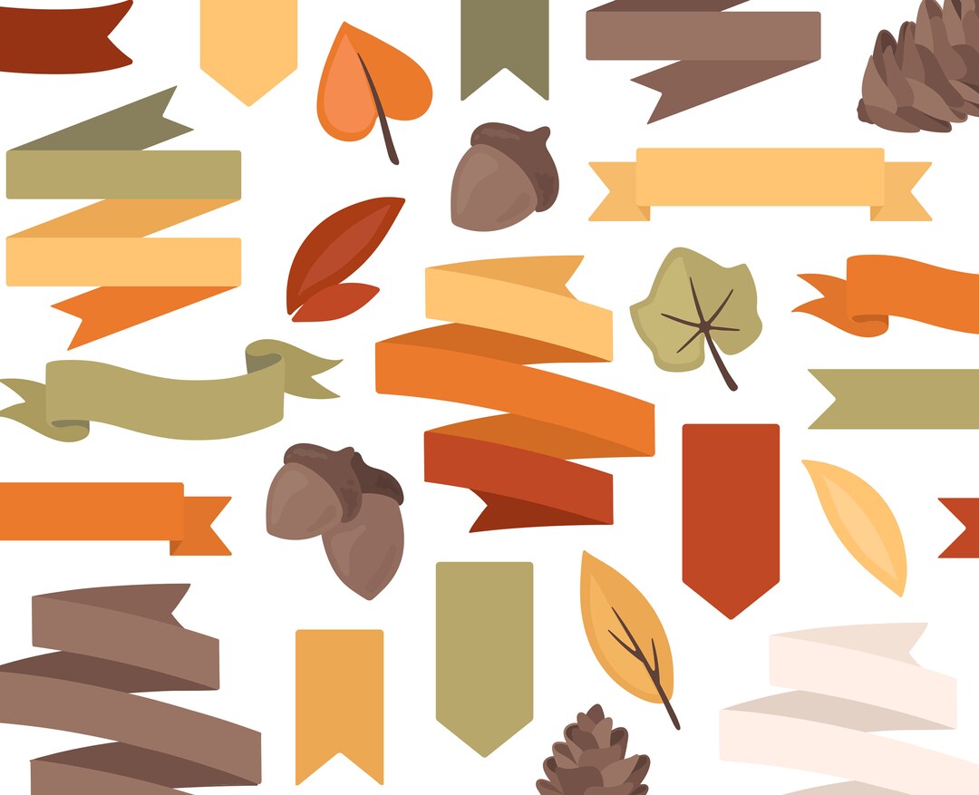Autumn Banner Clipart Fall Clipart Ribbon Clipart Pine Cone - Etsy