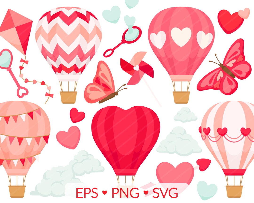 Valentine Hot Air Balloon Clipart - SVG, PNG, EPS Images - Valentine's ...