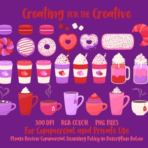 Valentine Coffee & Treats Clipart, Valentine Clipart, Pink Clipart ...