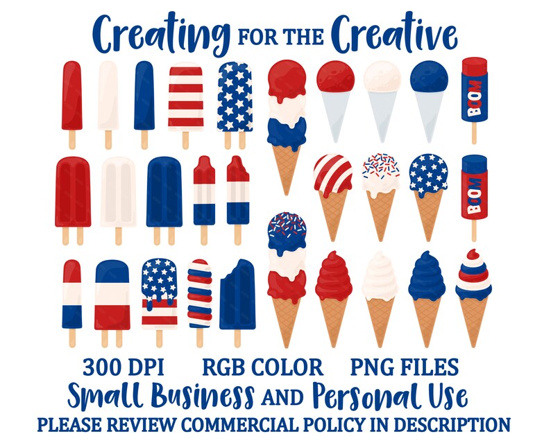 Fourth of July Ice Cream & Popsicle Clipart Dessert Baking - Etsy