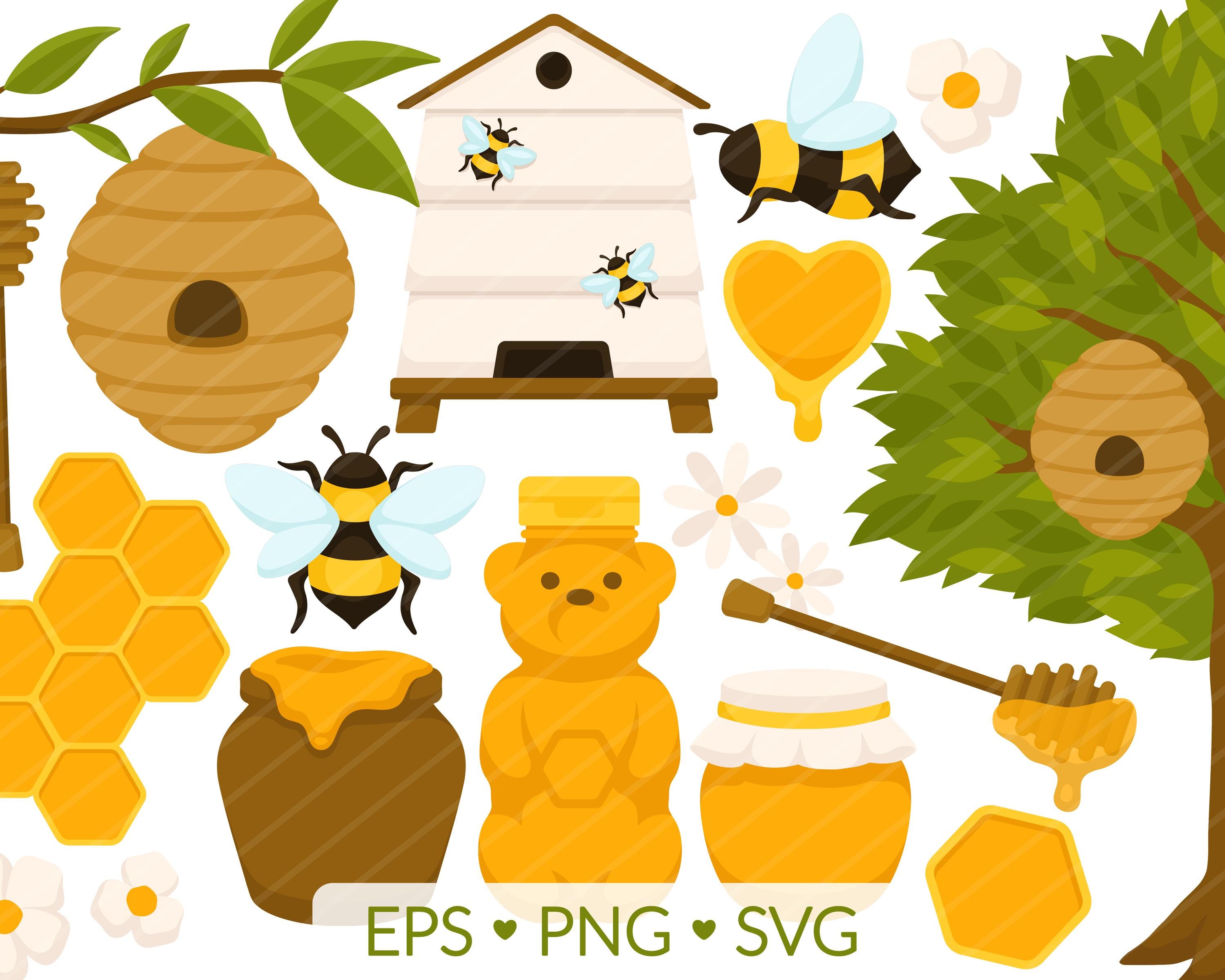 Honey Bee Clipart – Beehive, Honeycomb & Bear Jar (SVG, PNG, EPS) - Etsy
