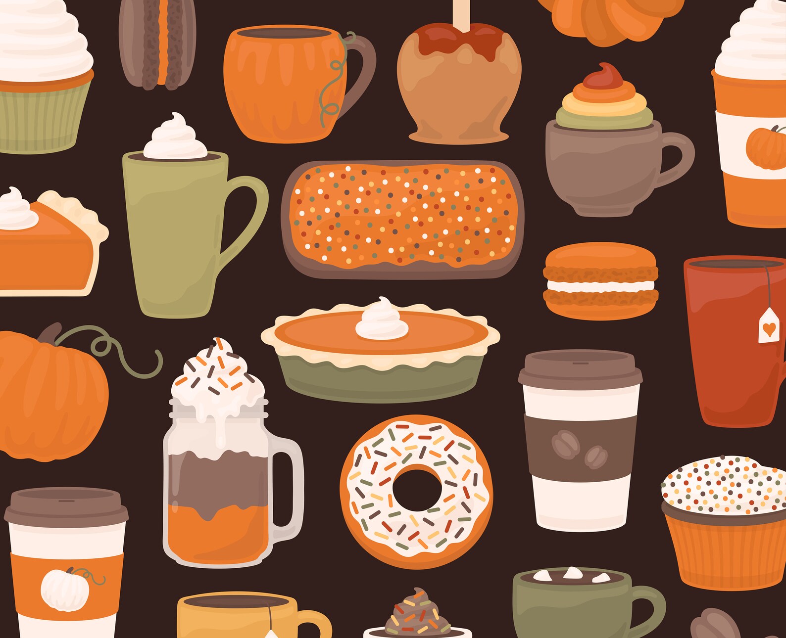 Autumn Desserts and Drinks Clipart Fall Clipart Pumpkin | Etsy