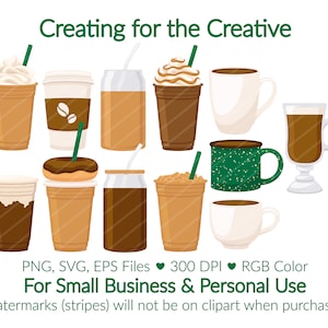 Coffee Cup Clipart - SVG, PNG, EPS Images - Frappuccino Clip Art, Donut ...
