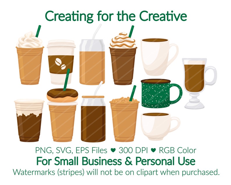 Coffee Cup Clipart - SVG, PNG, EPS Images - Frappuccino Clip Art, Donut ...