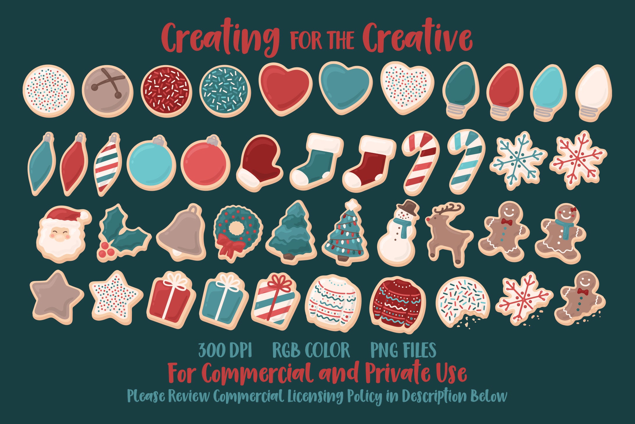 Blue Christmas Cookie Clipart Santa Clipart Snowman Clipart | Etsy