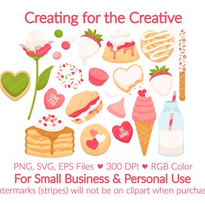 Valentine Treat Clipart – Strawberry Shortcake, Pancakes, Cookies (SVG ...