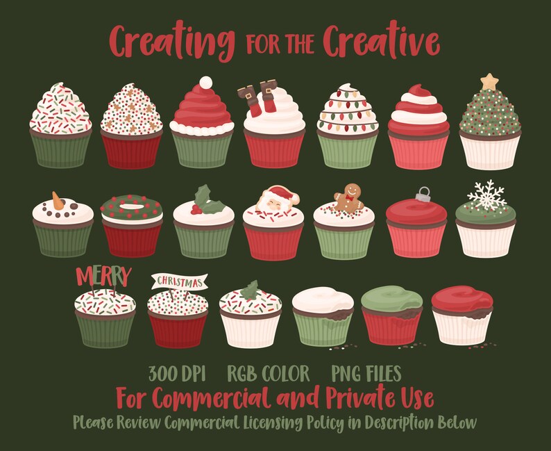 Christmas Cupcake Clipart Holiday Clipart Winter Clipart | Etsy