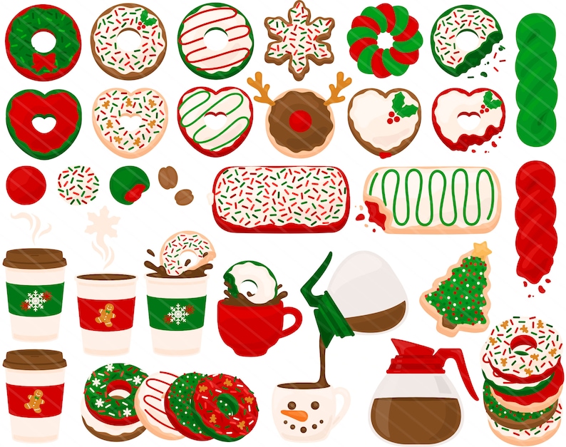 Christmas Coffee & Donut PNG Clipart: Holiday Donut File Bundle, Hot ...