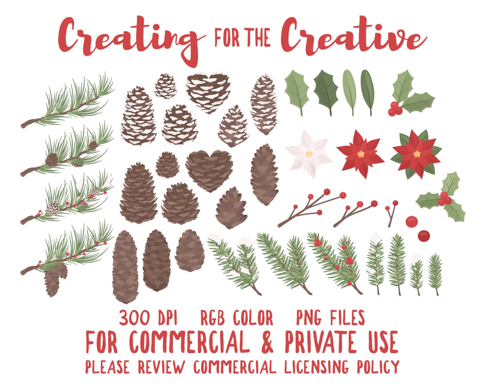 Christmas Pine Cones Clipart Illustration Christmas | Etsy