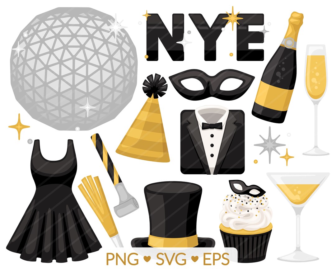 New Year's Eve Clipart SVG, PNG, EPS Images Happy New Year, Party ...