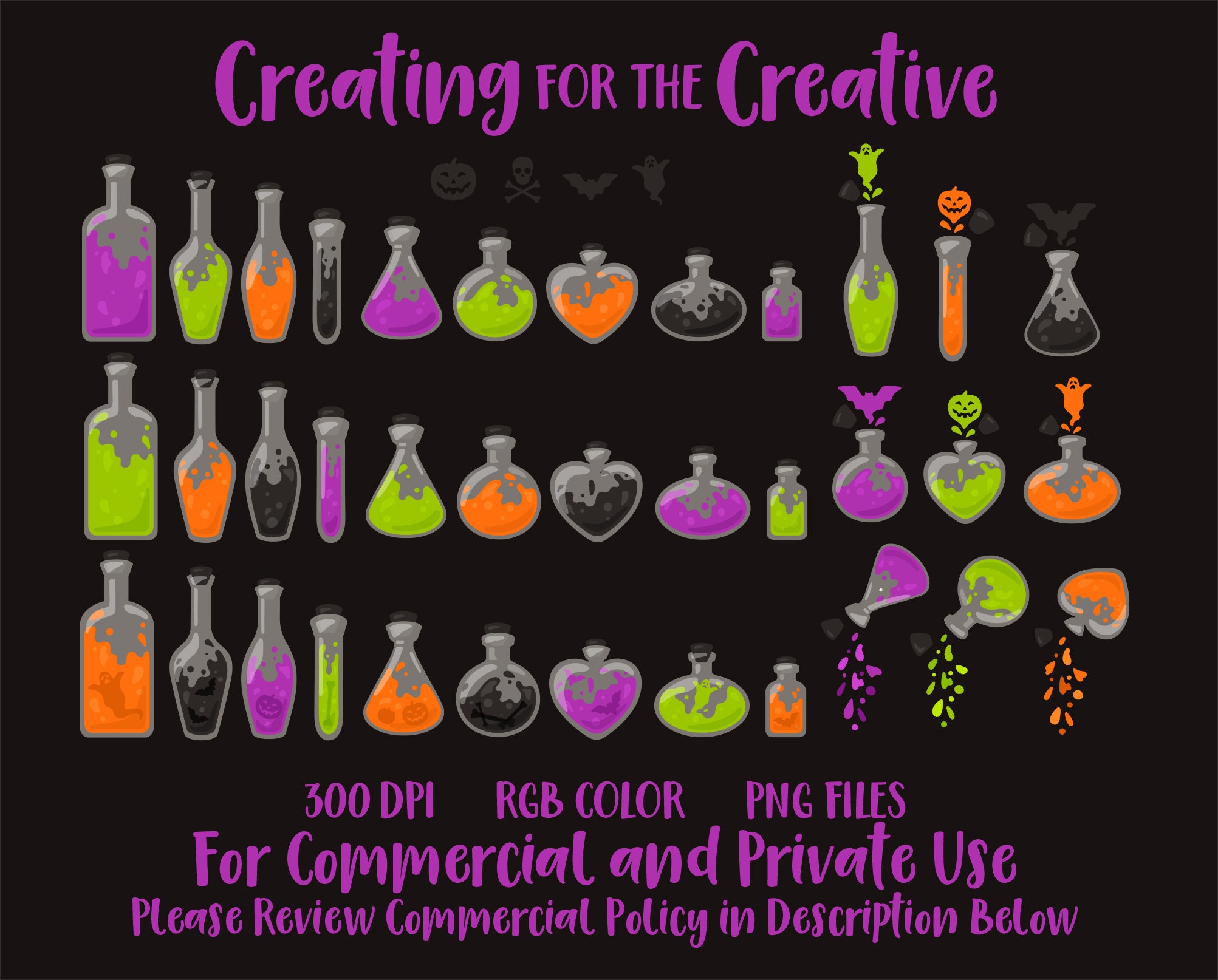 Halloween Potion Clipart Pumpkin Ghost Skull Vial Fall Clip | Etsy