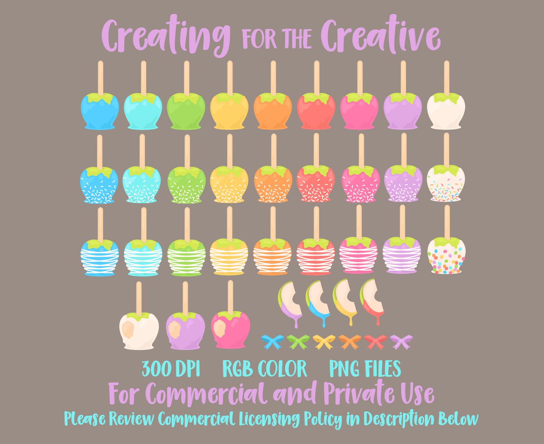 Candy Apple Clipart Summer Clipart Rainbow Clipart Caramel | Etsy