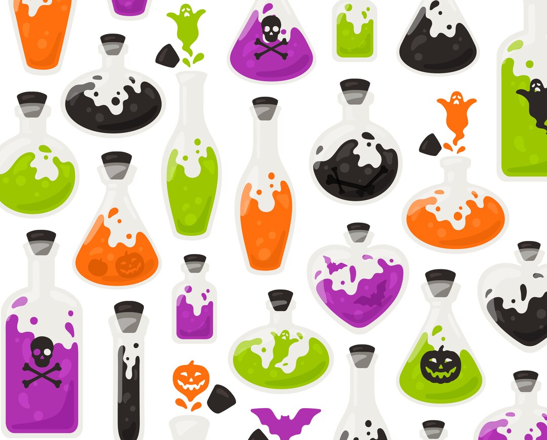 Halloween Potion Clipart - Pumpkin Ghost Skull Vial Fall Clip Art - for ...