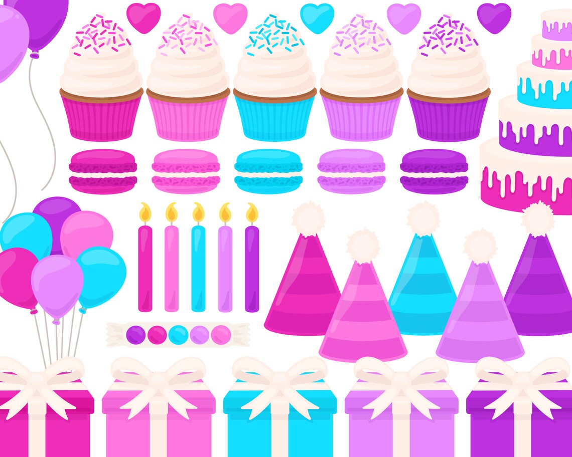 Pink & Purple Birthday Clip Art Balloon Party Clipart - Etsy