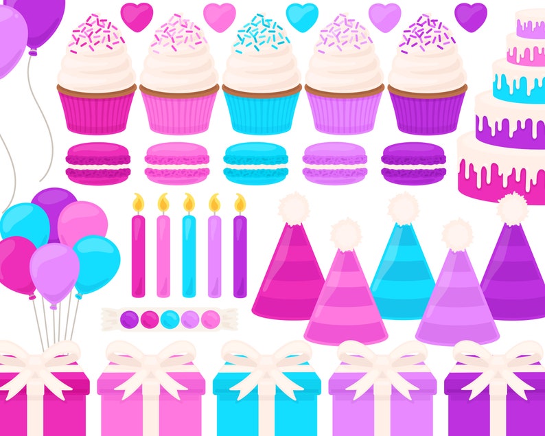 Pink & Purple Birthday Clip Art Balloon Party Clipart - Etsy