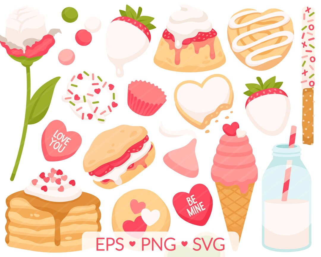 Valentine Treat Clipart – Strawberry Shortcake, Pancakes, Cookies (SVG ...