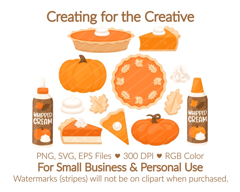 Pumpkin Pie Clipart – Autumn Thanksgiving Digital Files (commercial Use ...