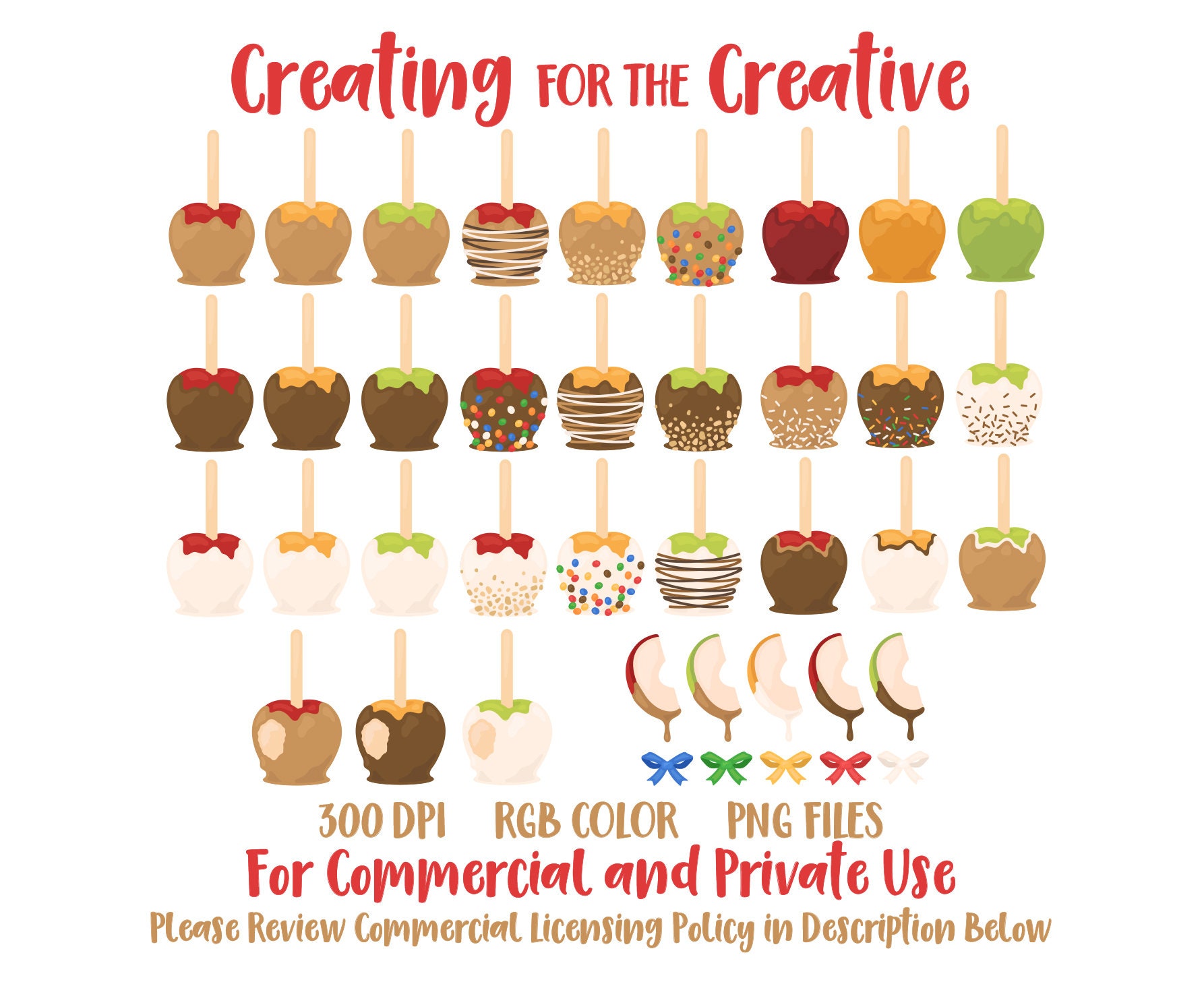 Autumn Caramel Apple Clipart Candy Apple Dessert Fruit Treat - Etsy
